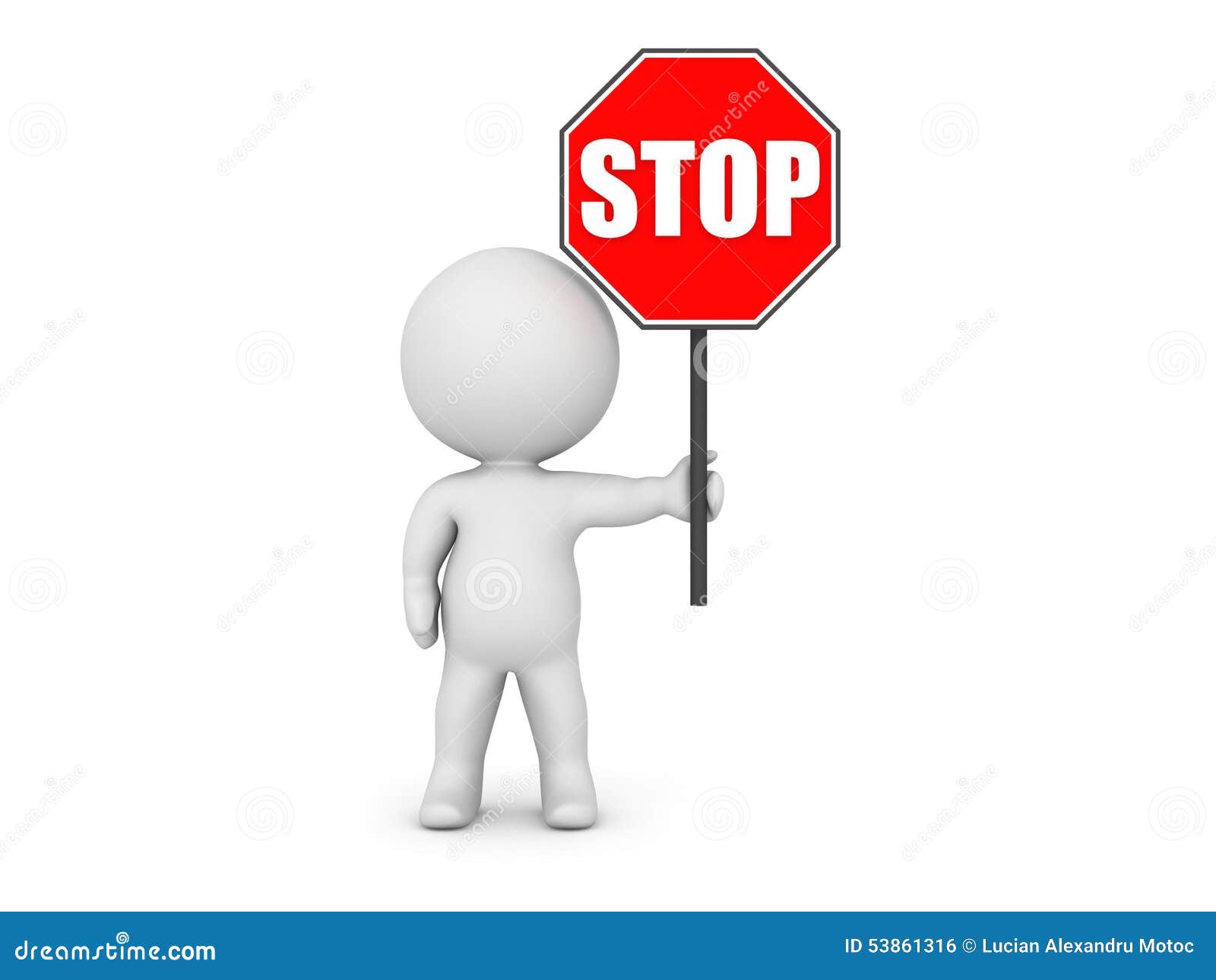 3D Character Showing A Large Stop Sign Stock Photo | CartoonDealer.com ...
