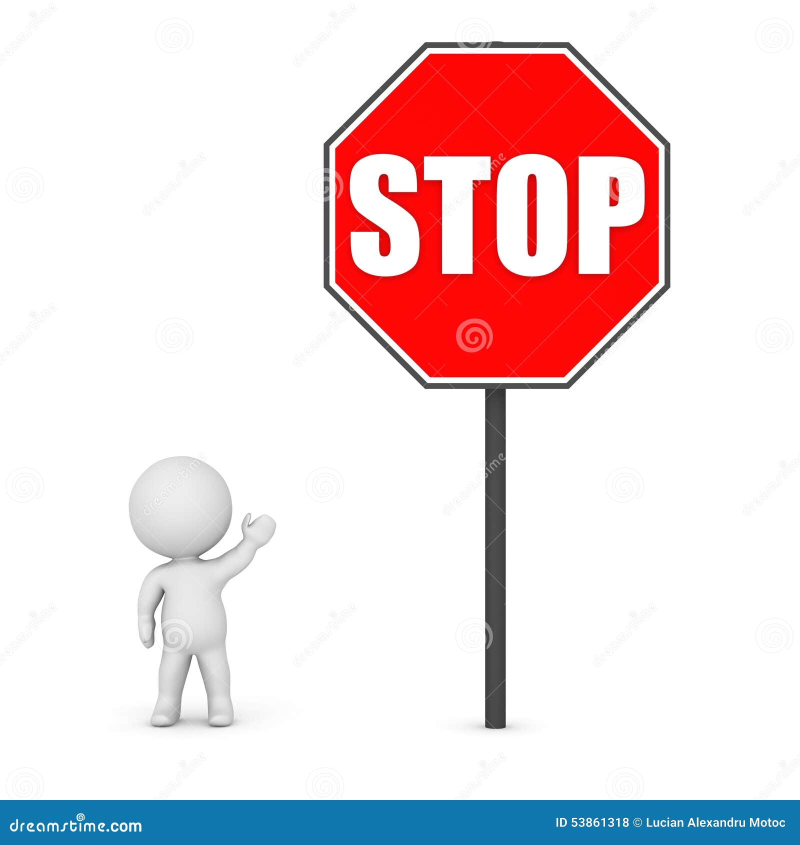 3D Character Showing a Large Stop Sign Stock Illustration ...