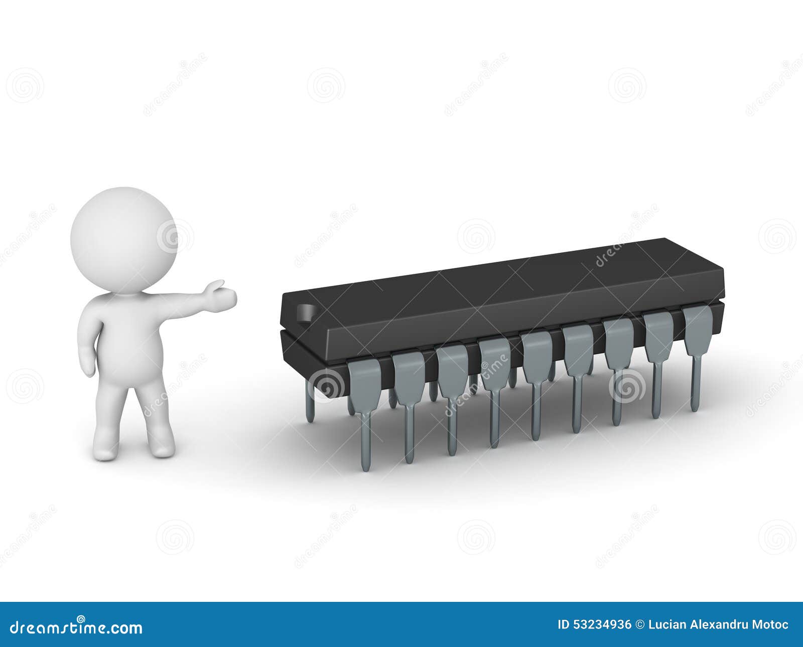 3D Character Showing Microchip Stock Illustration - Illustration of ...