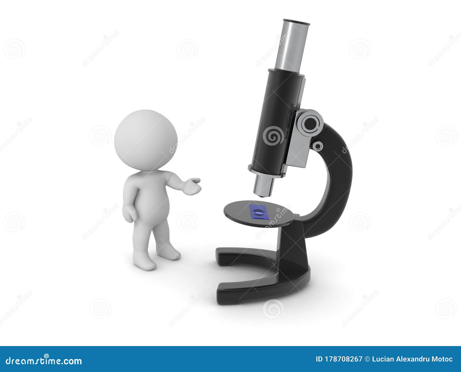 3D Character Showing Microscope To the Right Stock Illustration ...