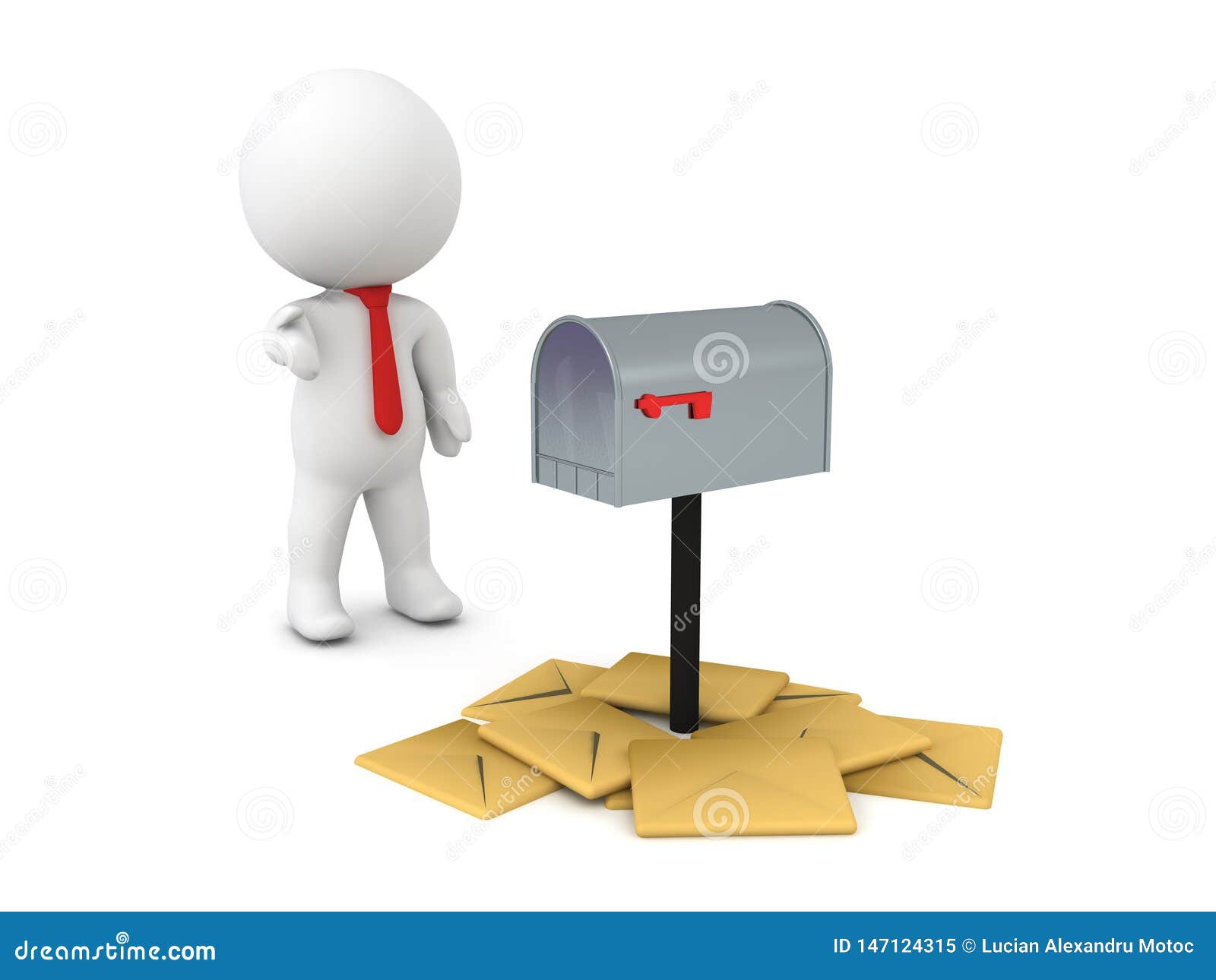 3D Character Showing Pile Junk Mail Around Mailbox Stock Illustration ...