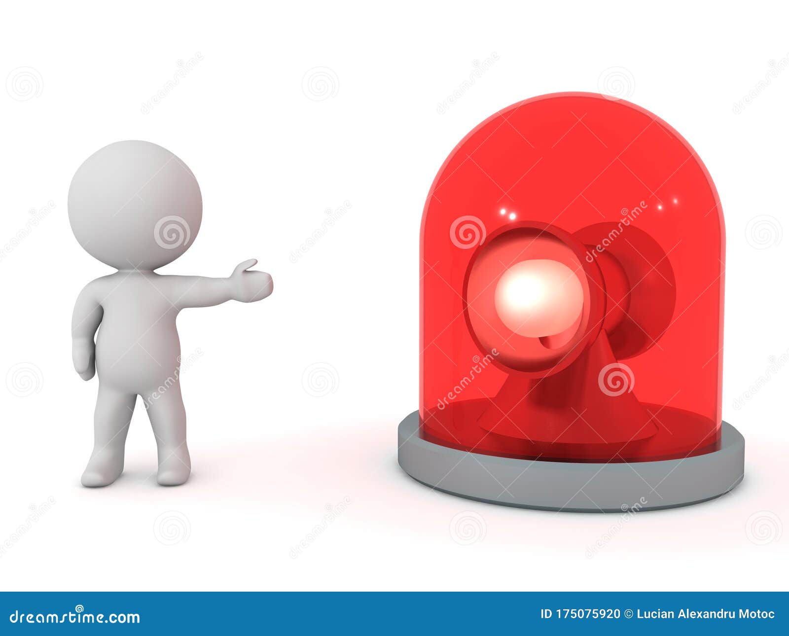 3D Character Showing Red Flashing Emergency Light Beacon Stock ...