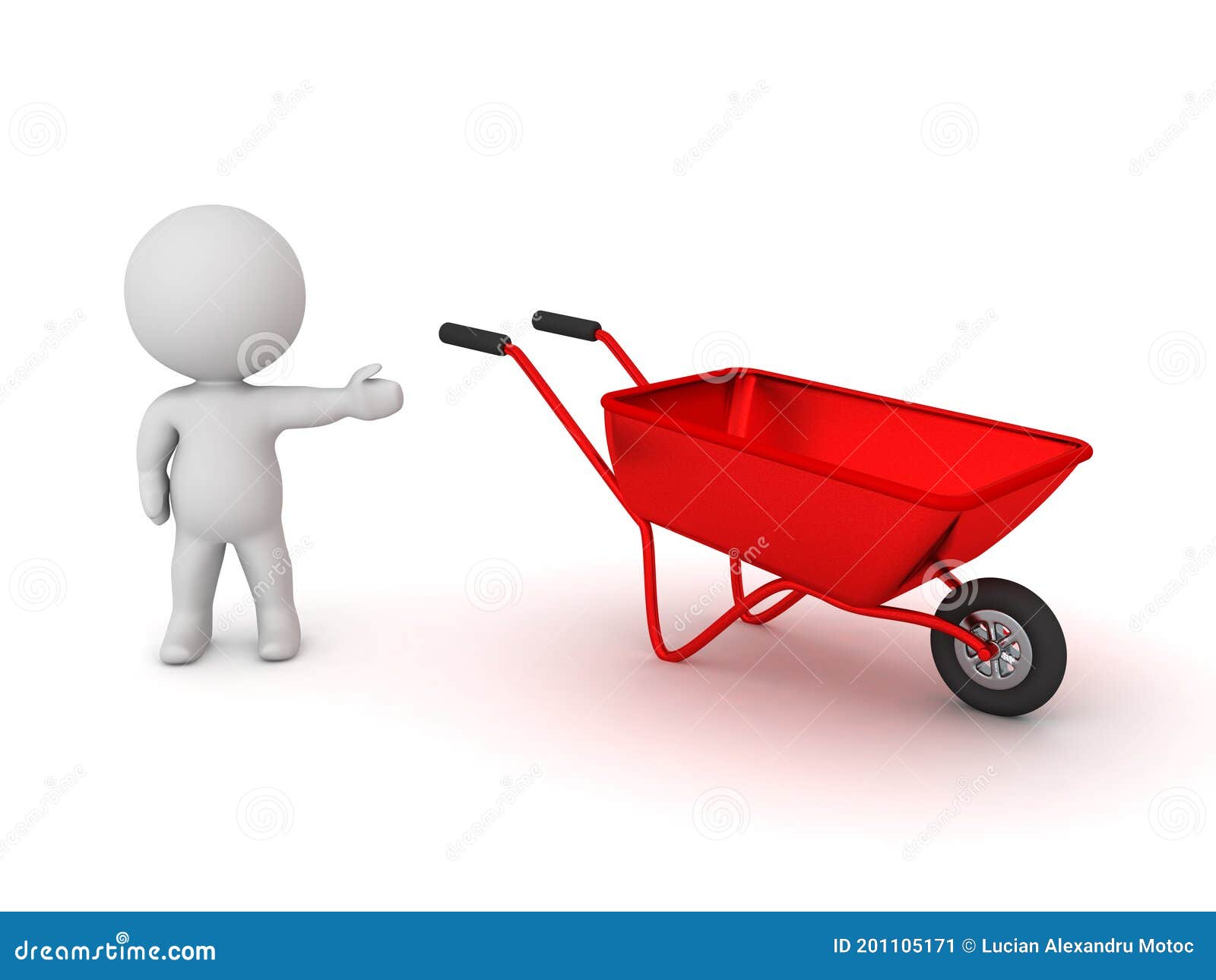 3D Character Showing Red Wheelbarrow Stock Illustration - Illustration ...