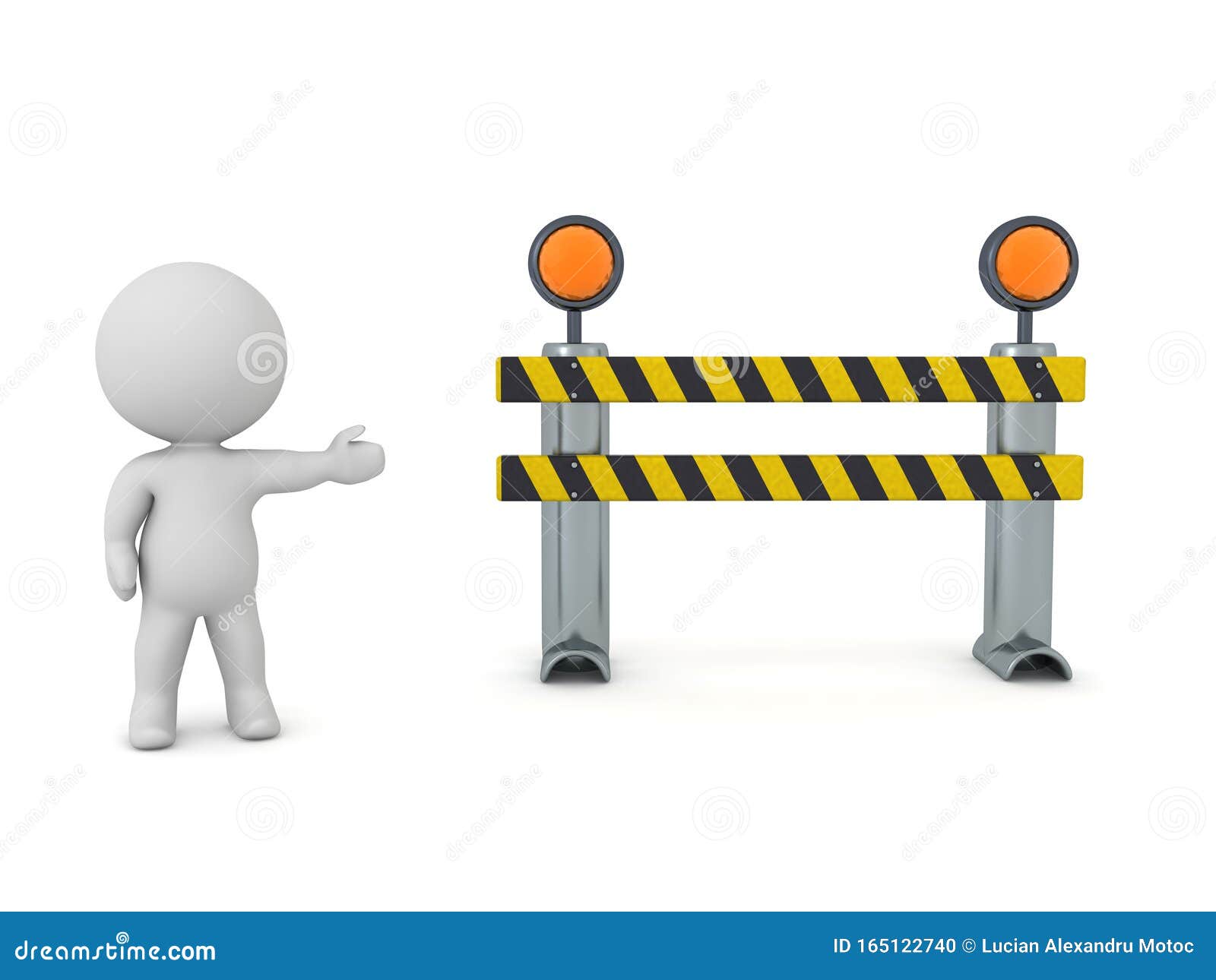 3D Character Showing a Road Block Stock Illustration - Illustration of ...