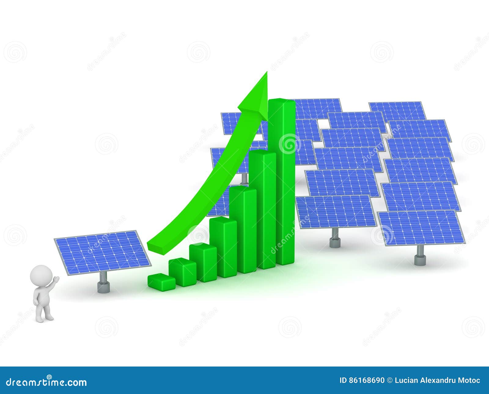 3D Character Showing Solar Power Increase Stock Illustration ...
