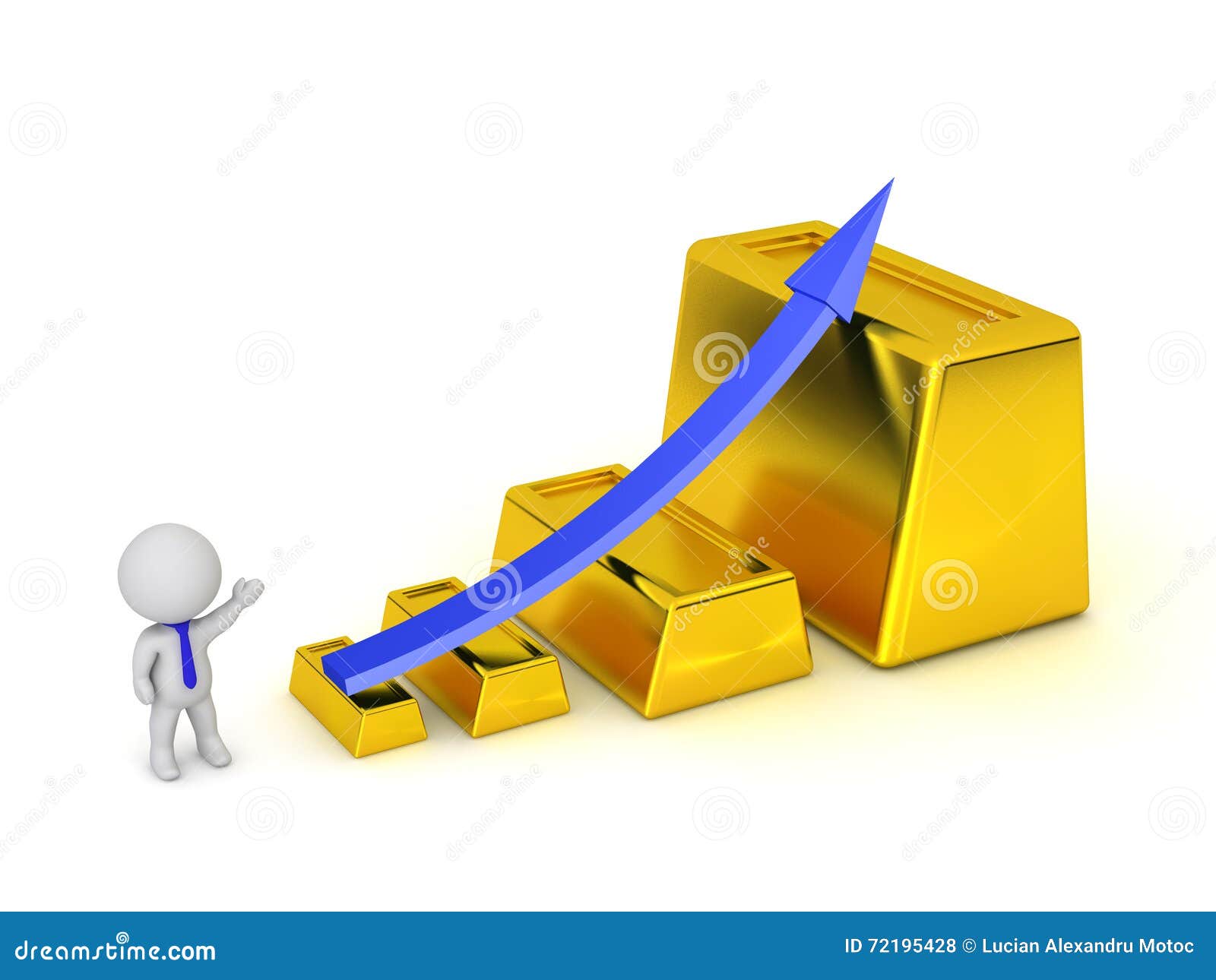 3D Character Showing Statistics Arrow Going Up Stock Illustration ...