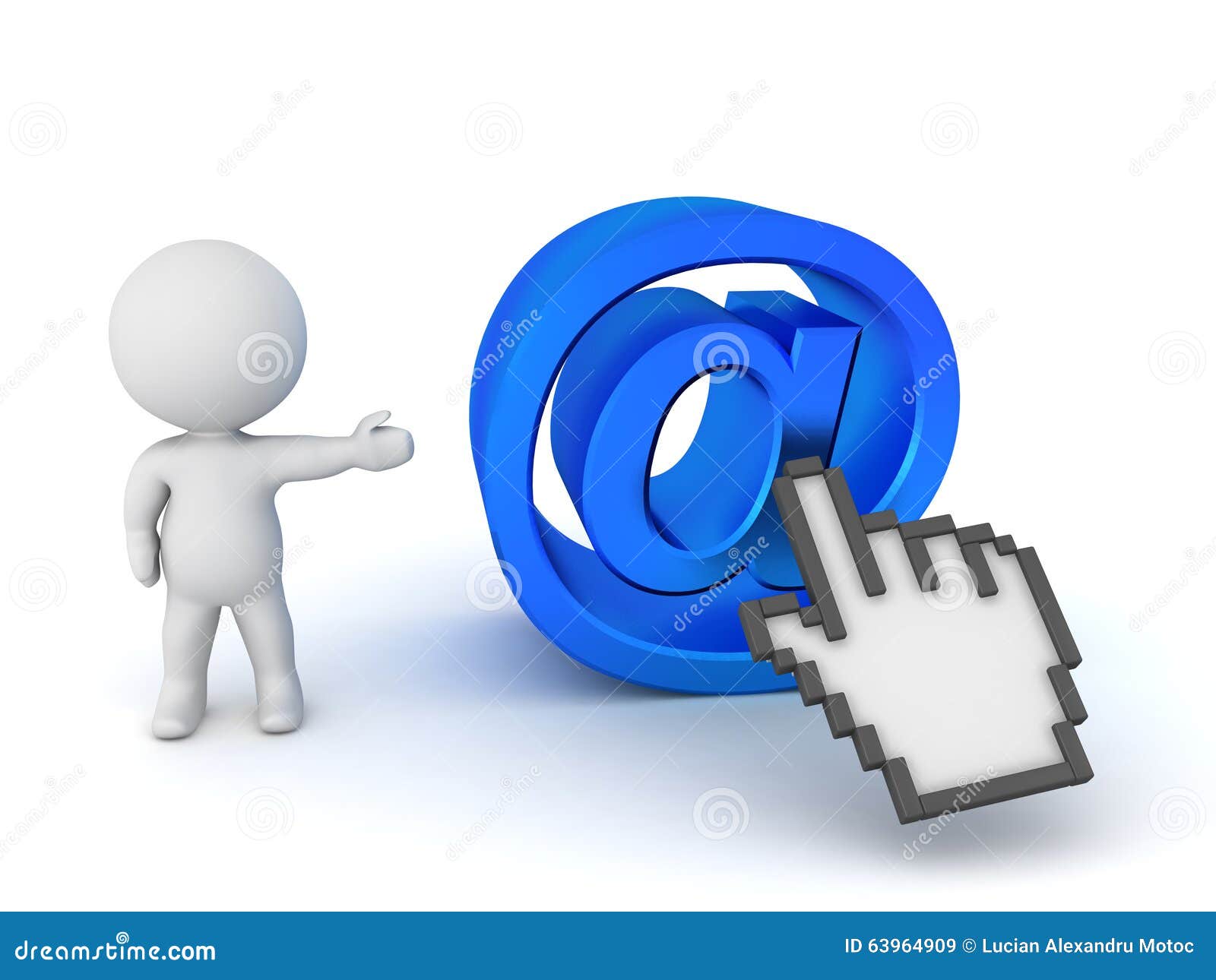 3D Character Showing at Symbol and Hand Click Cursor Stock Illustration ...