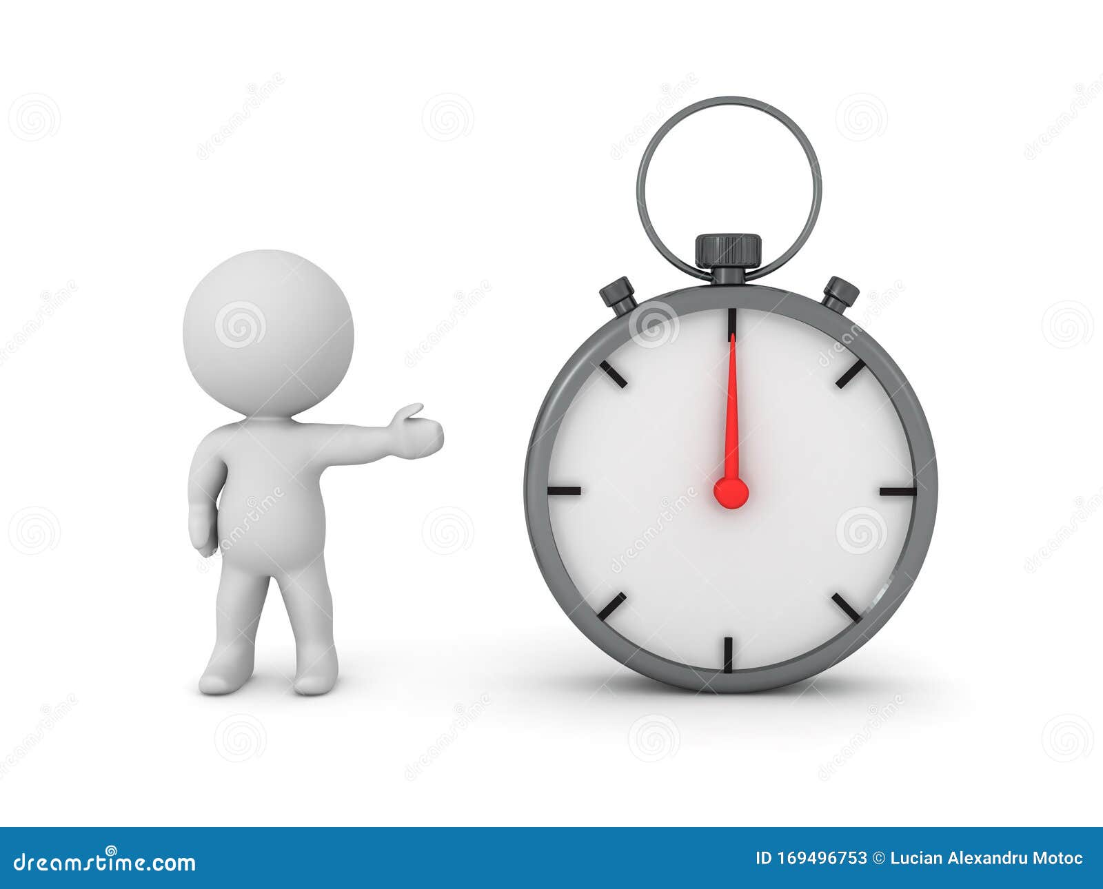 3D Character Showing Timer Stopwatch Stock Illustration - Illustration ...