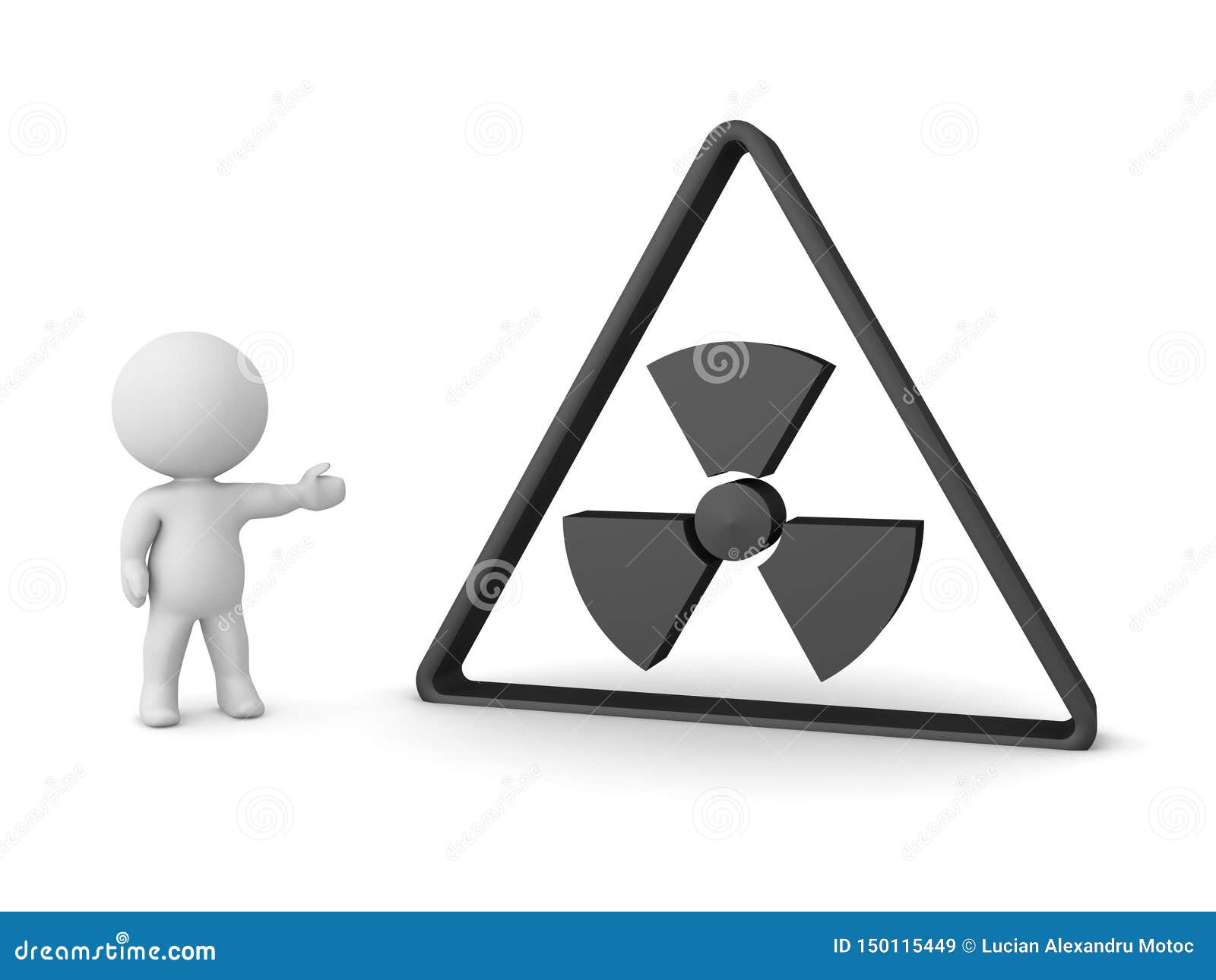 3D Character Showing Triangular Radioactive Sign Stock Illustration ...