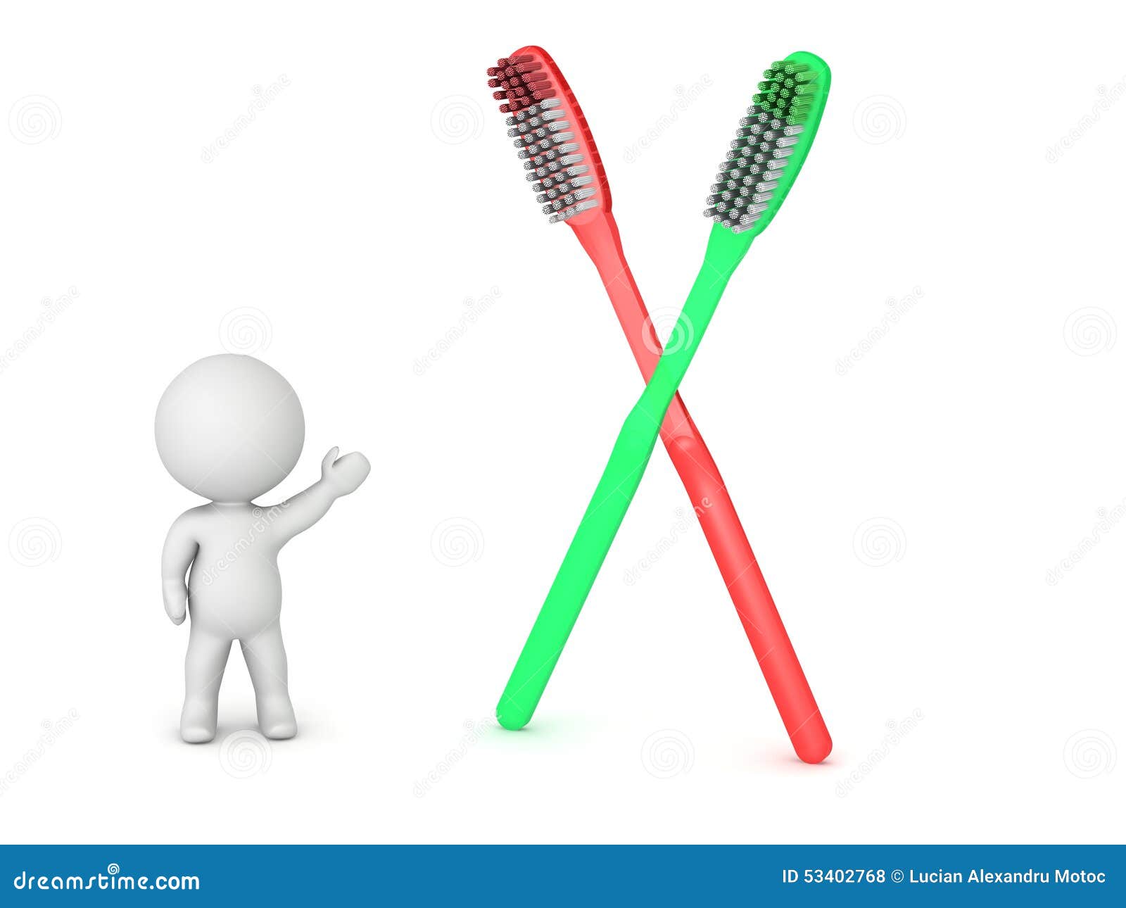 3D Character Showing Two Toothbrushes Stock Illustration - Illustration ...
