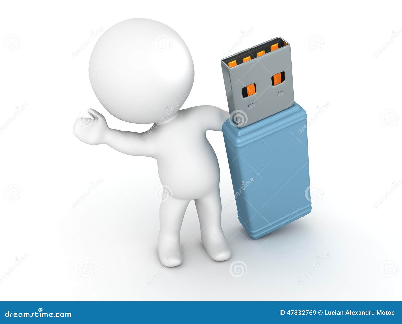 3D Character Showing USB Stick Stock Illustration - Illustration of ...