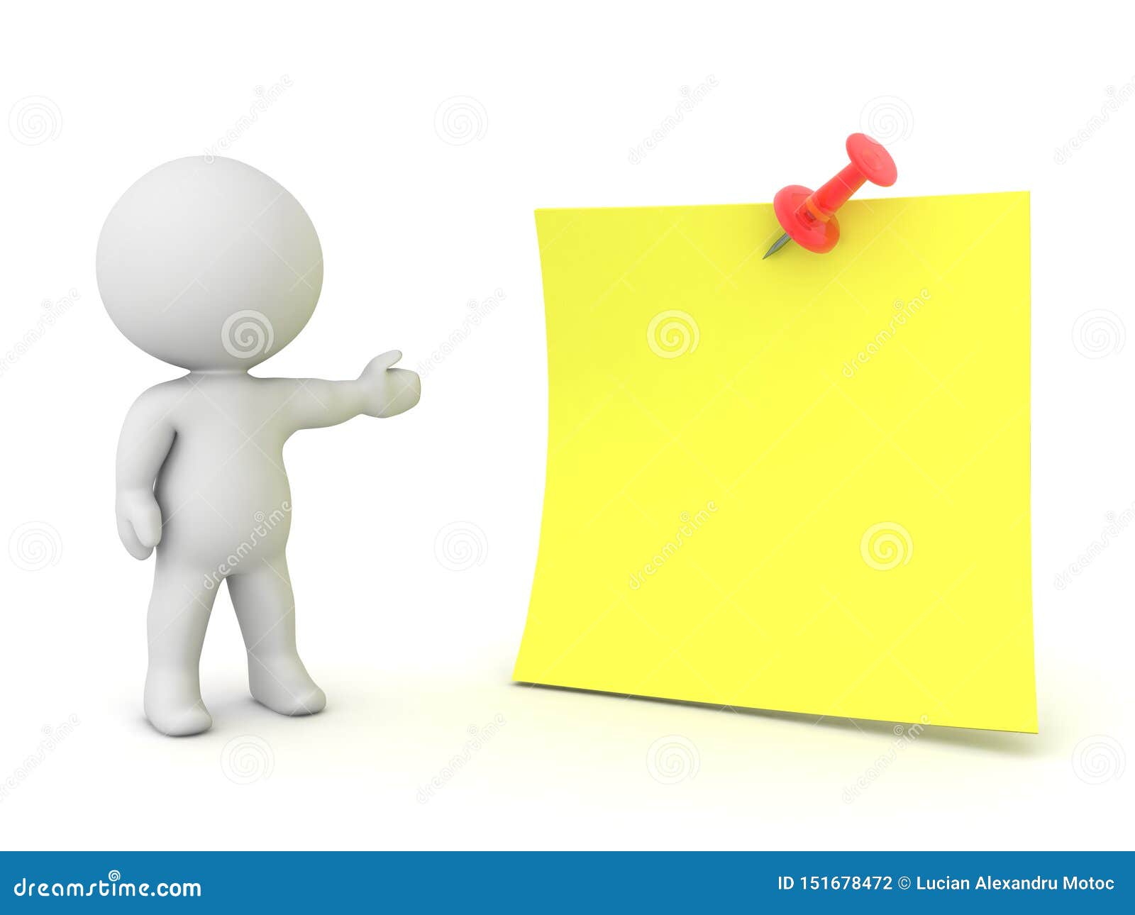 3D Character Showing Yellow Post it Note Stock Illustration ...