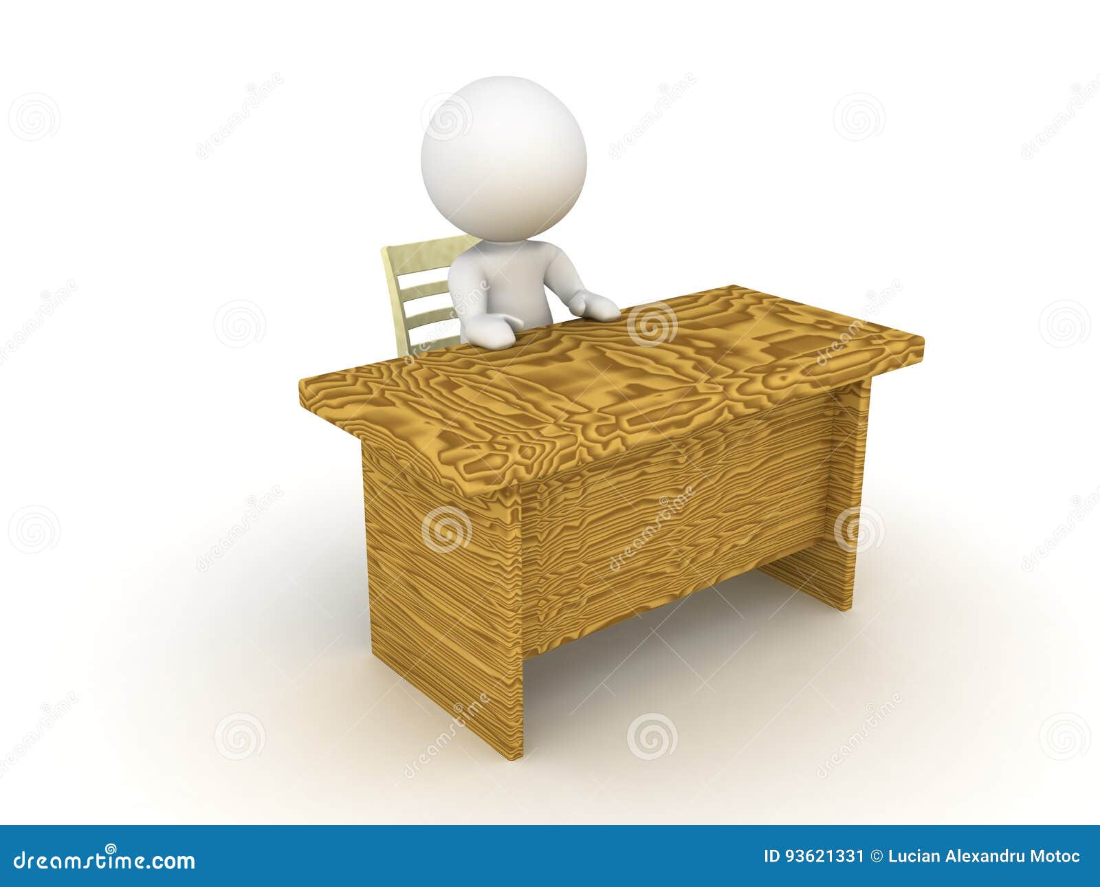 3D Character Sitting at an Office Desk Stock Illustration ...