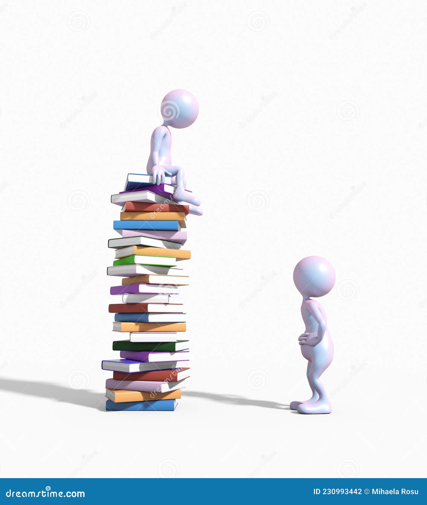 3d Character and a Stack of Books Stock Illustration - Illustration of ...