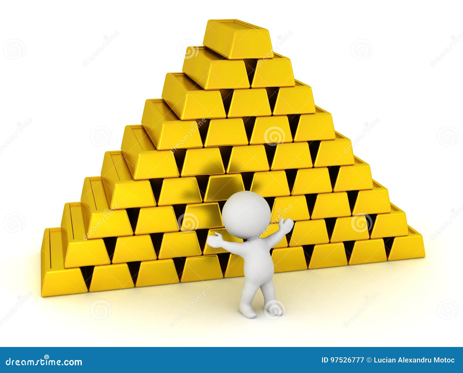 3D Character with Stack of Gold Bars Stock Illustration - Illustration ...