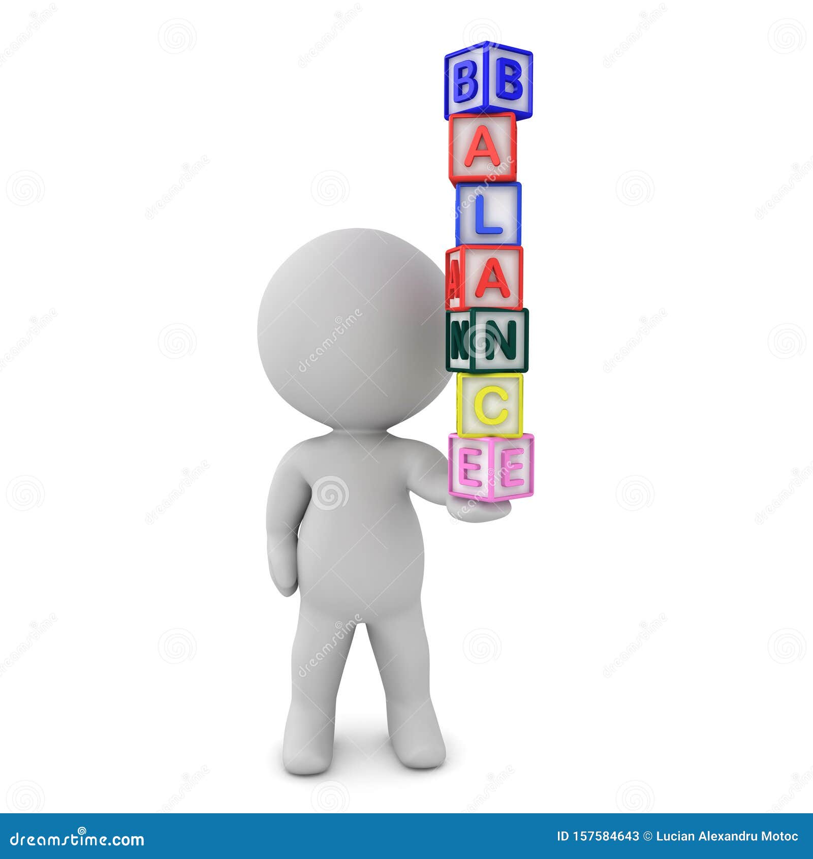 3D Character with Stack of Letters Saying Balance in His Hand Stock ...