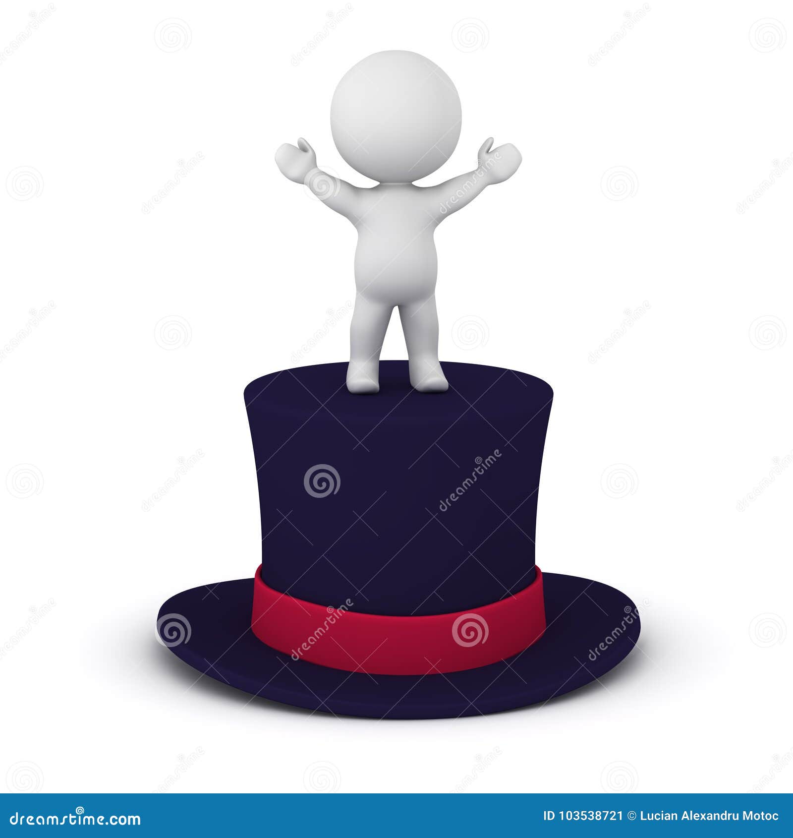 3D Character Standing on Large Top Hat Stock Illustration ...