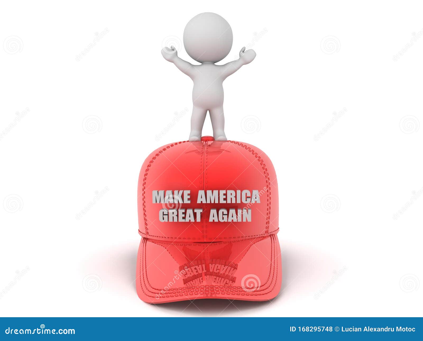 3D Character Standing on Top of Red Maga Baseball Cap Stock ...