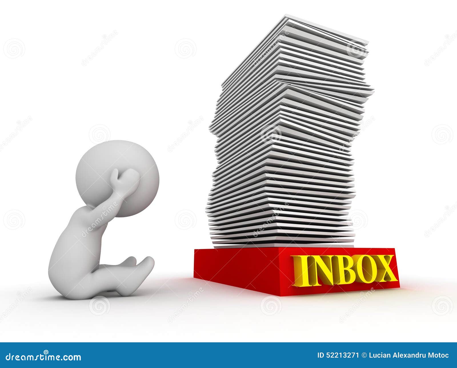3D Character Stressed about Huge Stack in Inbox - Overworked Concept ...
