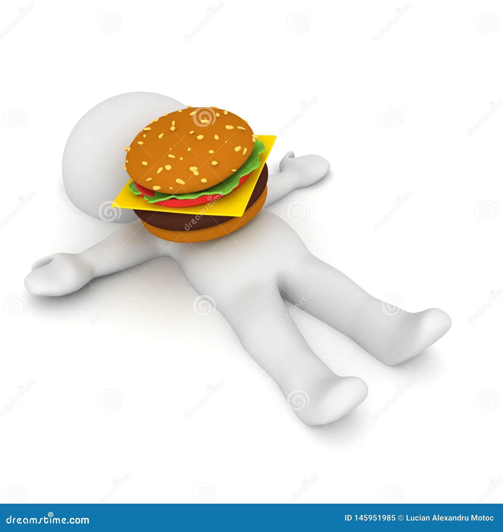 3D Character Stuck Under a Hamburger Stock Illustration - Illustration ...