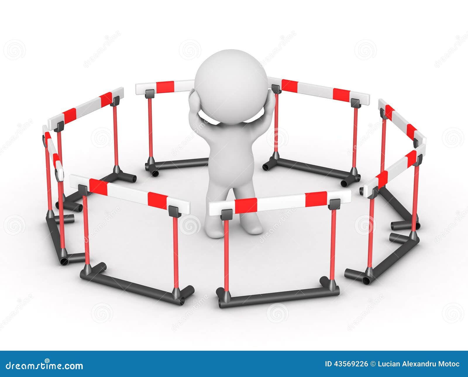3D Character Surrounded by Barriers Stock Illustration - Illustration ...