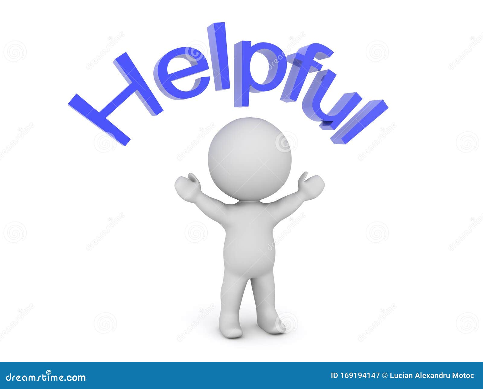3D Character with Text Above Him Saying HELPFUL Stock Illustration ...