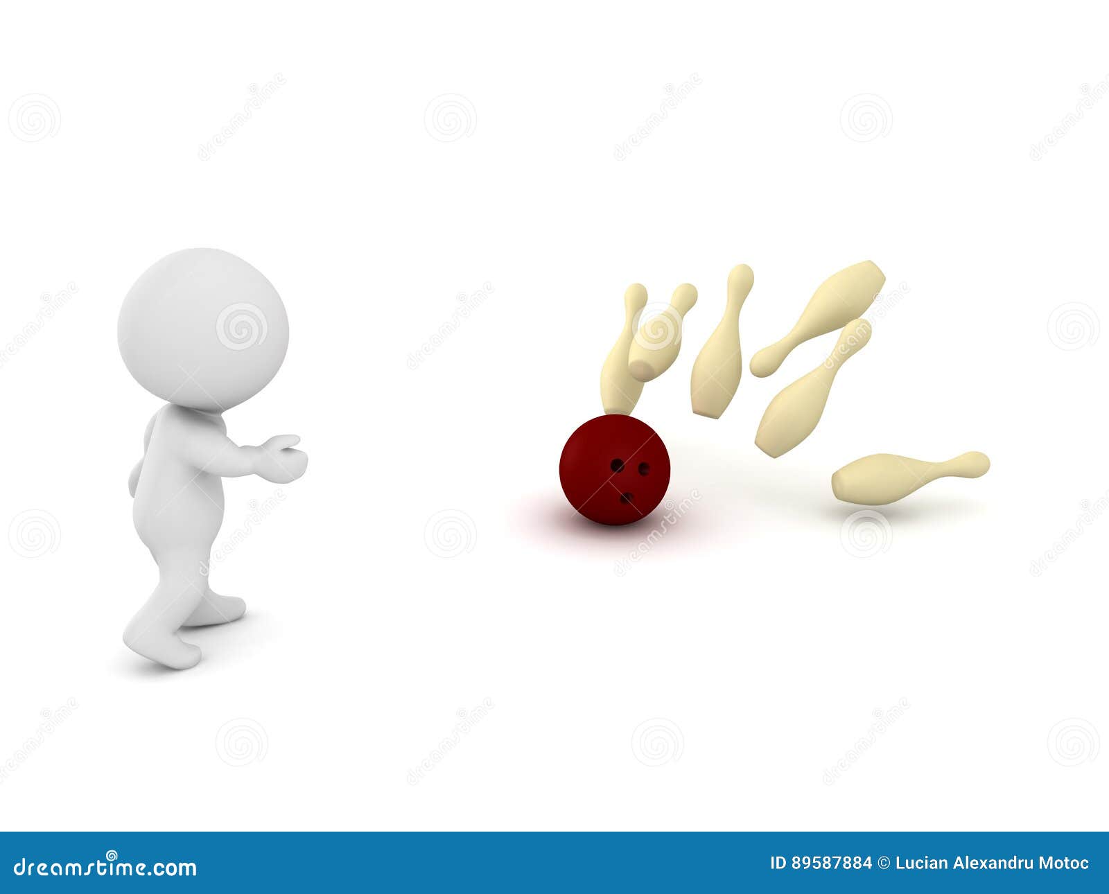 3D Character Throwing Bowling Ball at Pins Stock Illustration ...
