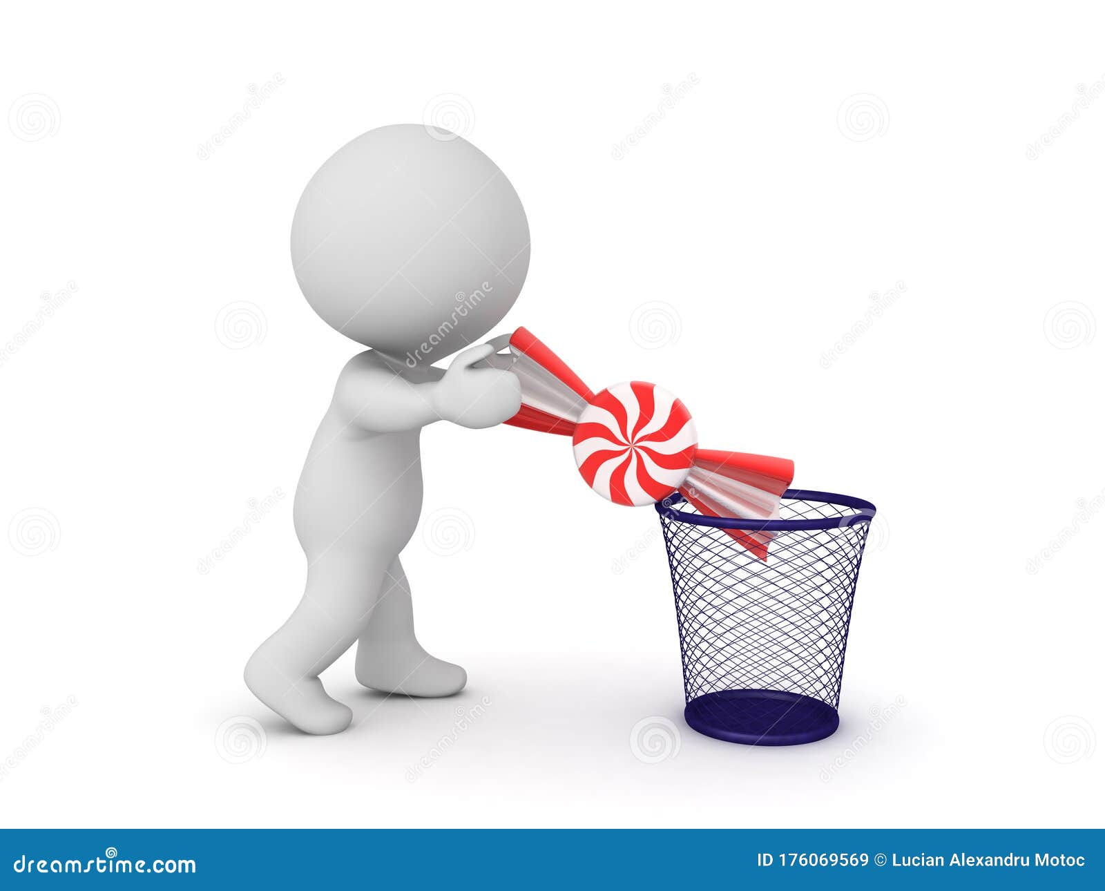 3D Character Throwing Candy into the Junk Stock Illustration ...