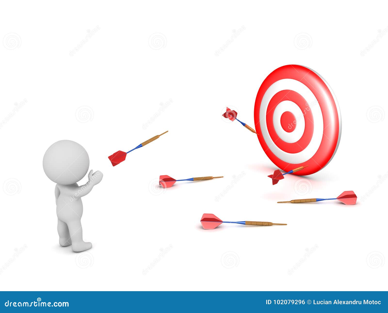 3D Character Throwing Darts And Missing The Target Stock Photo ...