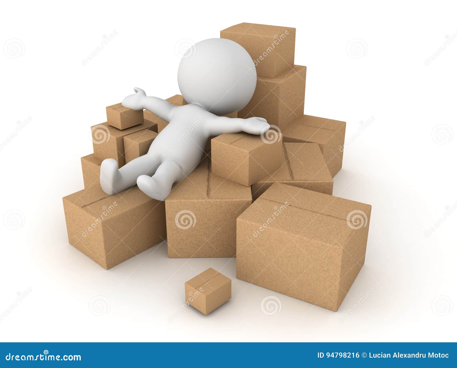 3D Character Thrown Into A Pile Of Different Boxes Royalty-Free Stock ...