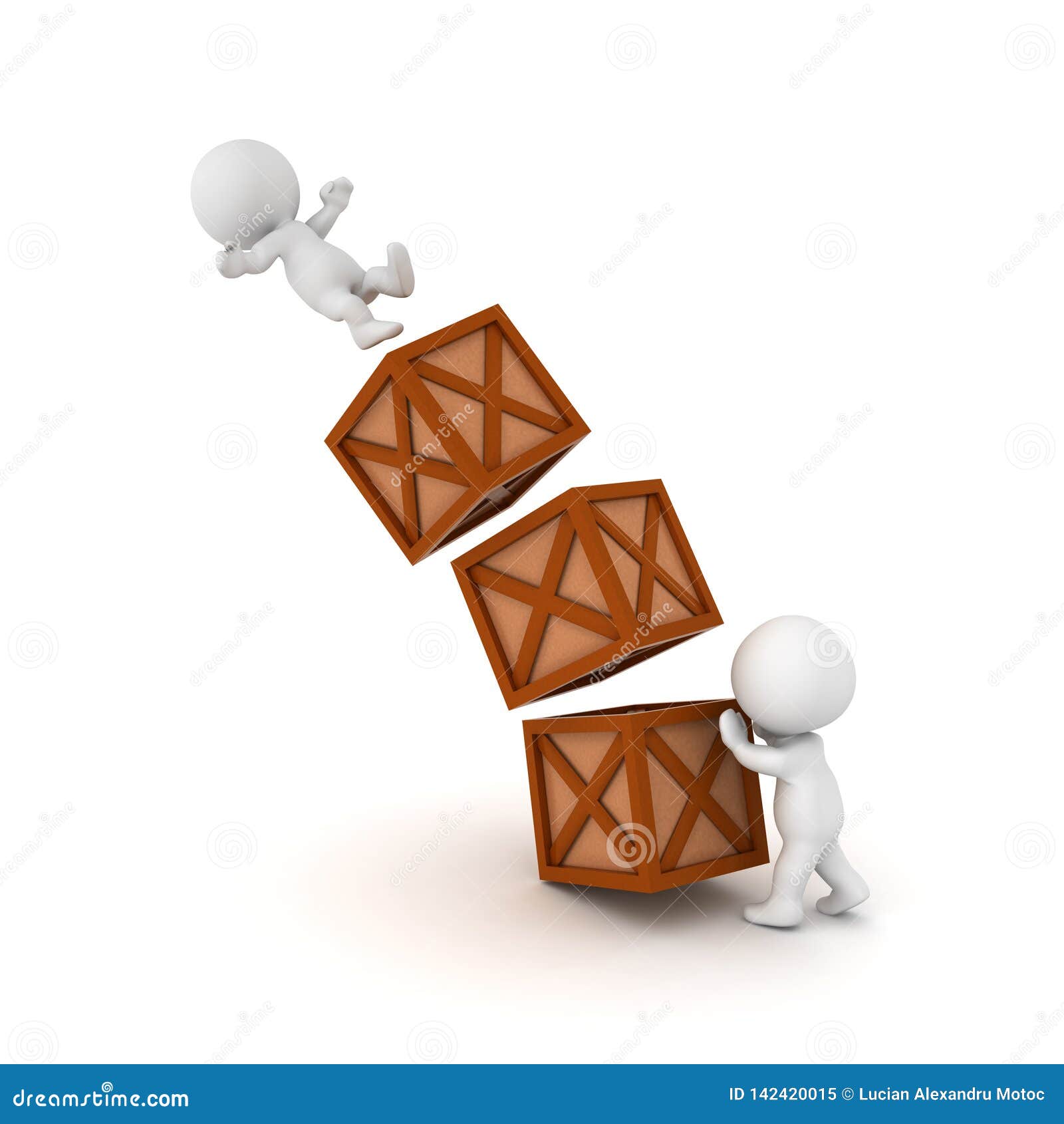 3D Character Tipping Over a Stack of Crates Stock Illustration ...