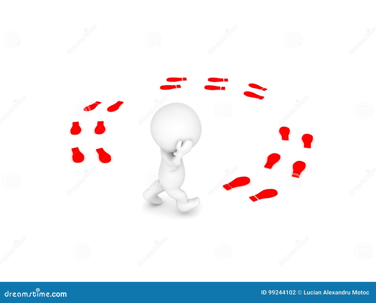 3D Character Walking in Circles and Thinking Stock Illustration ...