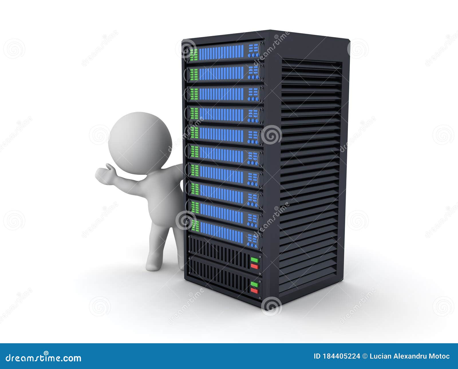3D Character Waving from Behind Server Rack Stock Illustration ...