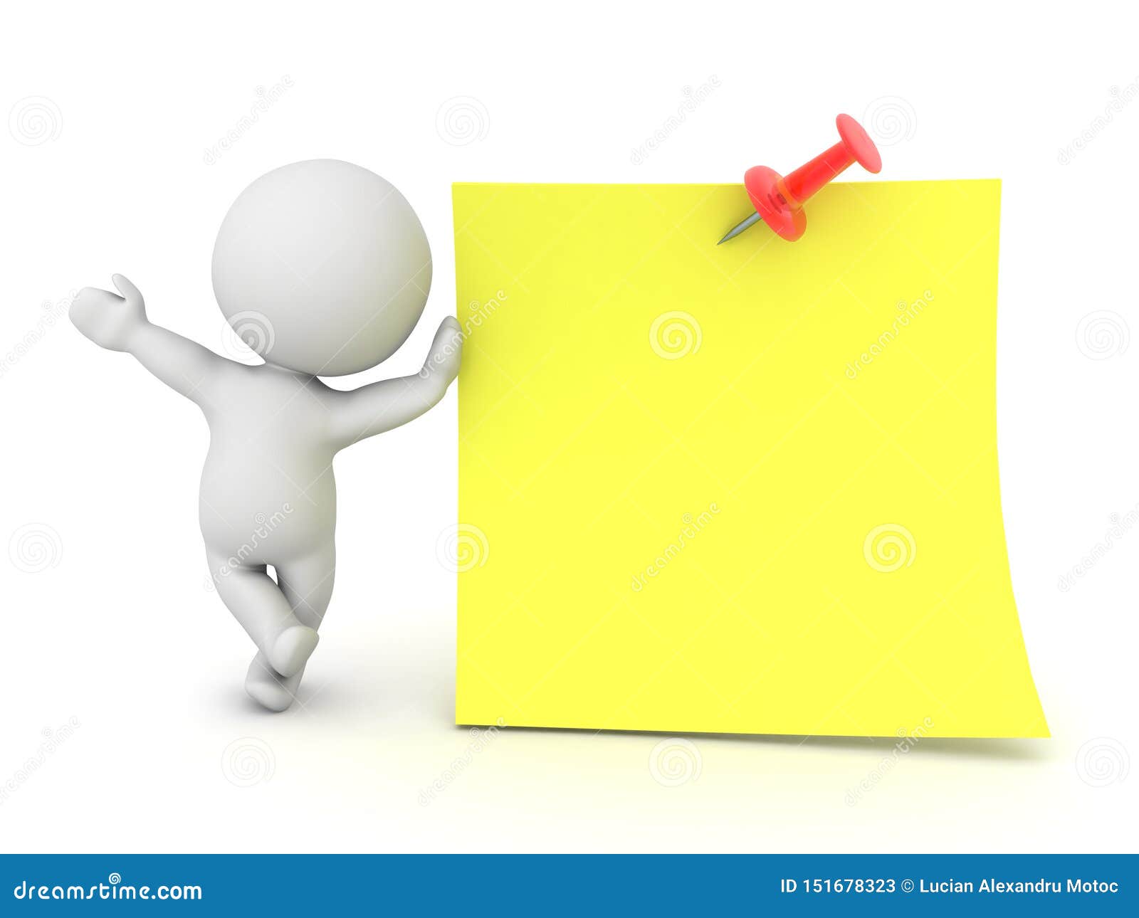 3D Character Waving and Leaning on Post it Note with Red Pin Stock ...