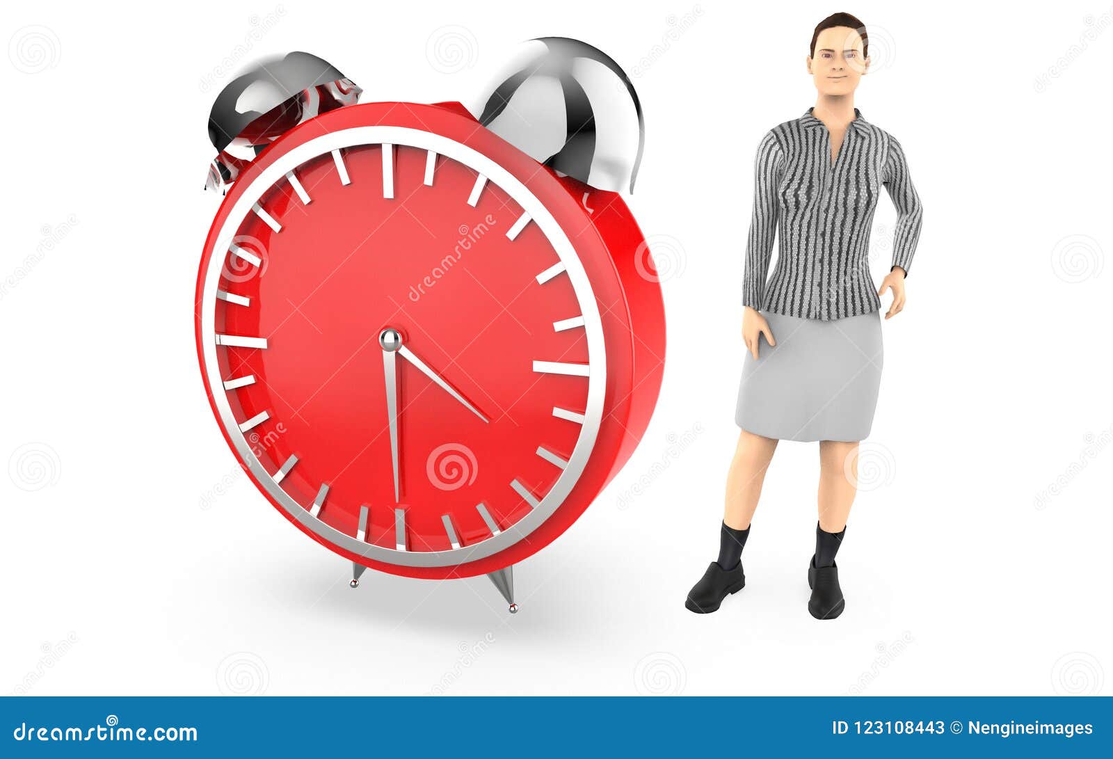 3d Character , Woman and a Clock Stock Illustration - Illustration of ...