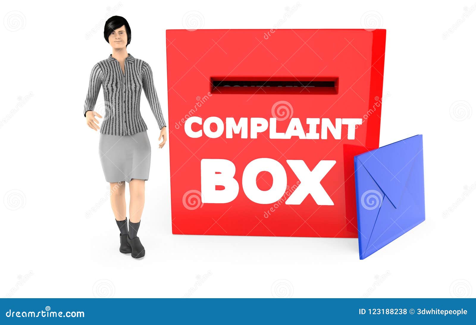 3d Character , Woman and a Complaint Box with Envelope Stock ...