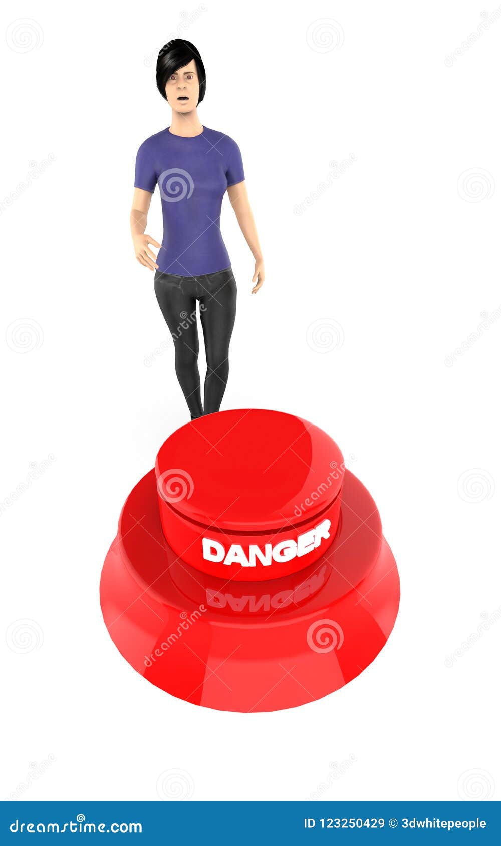 3d Character ,woman and a Danger Button Stock Illustration ...