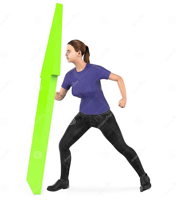 3d Character , Woman Elevating a Arrow Upward Stock Illustration ...