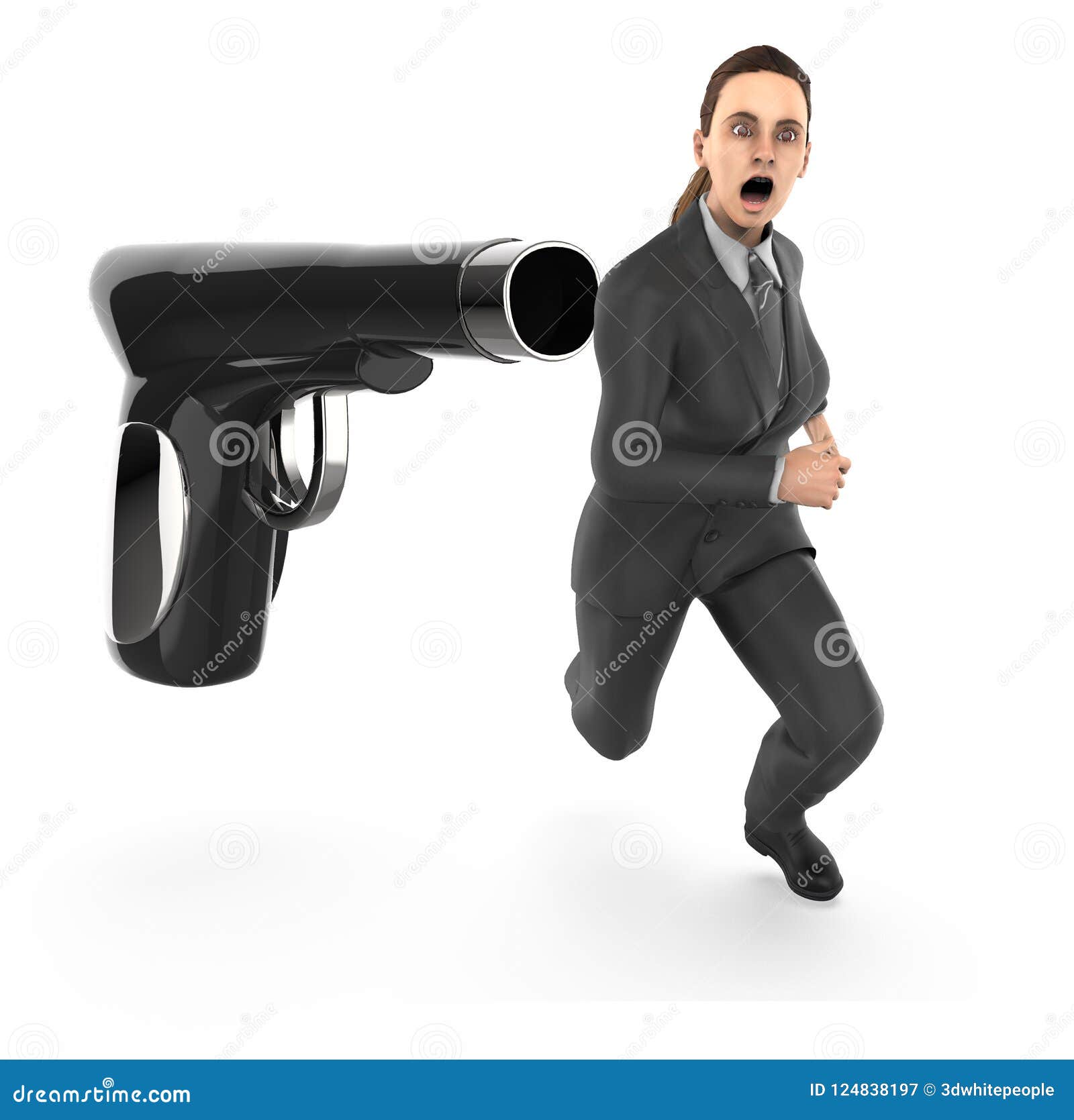 3d Character , Woman Runing Away from a Gun Point Stock Illustration ...