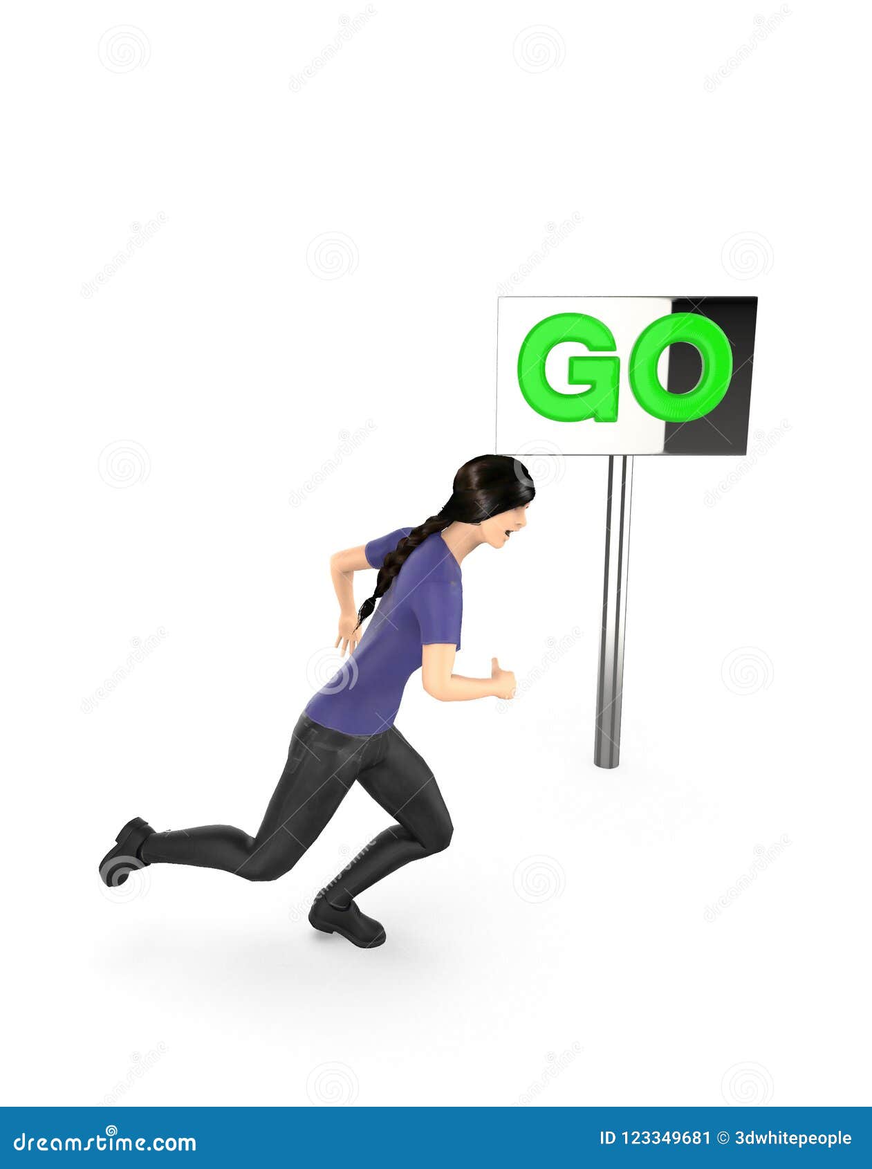 3d Character , Woman Running , Go Post Sign Stock Illustration ...