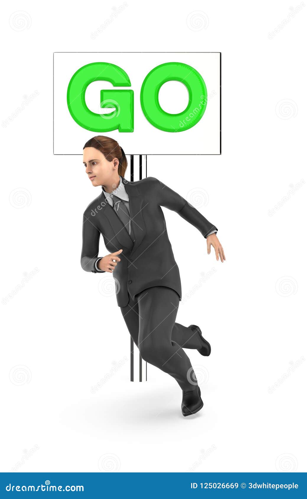 3d Character , Woman Running , Go Post Sign Stock Illustration ...