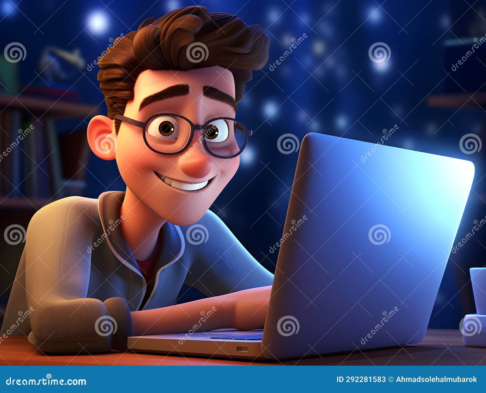 3d Character of Young Man Working on Computer Stock Illustration ...