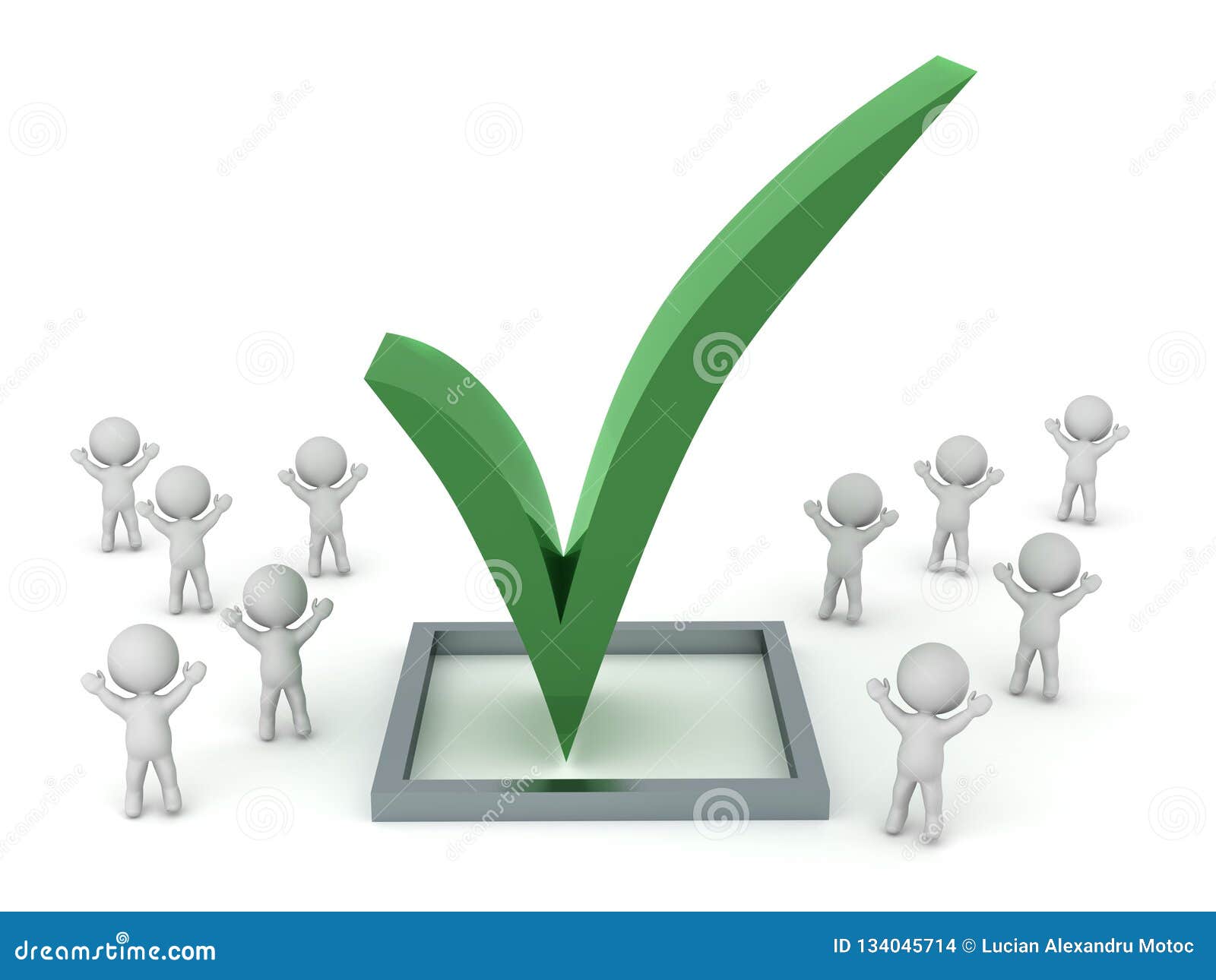 3D Characters Cheering Around Large Check Symbol - Task Done Stock ...