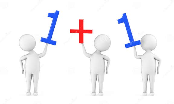 3d Characters Holding Up Number and Sign 1 Plus 1 Stock Illustration ...