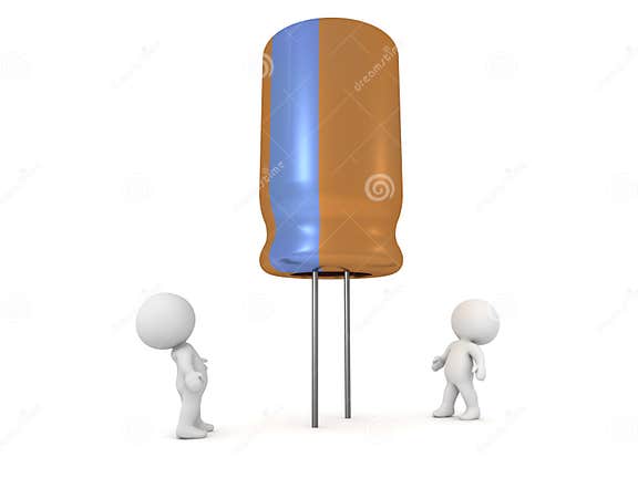 3D Characters Looking Up at Large Capacitor Stock Illustration ...