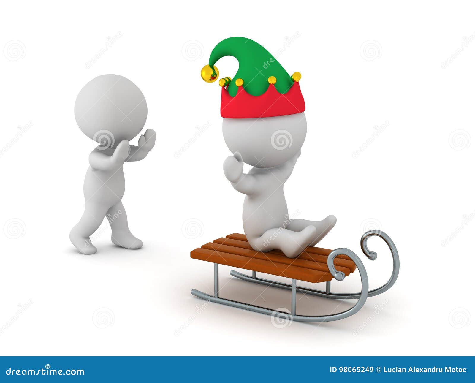 3D Characters Playing with Sled Stock Illustration - Illustration of ...