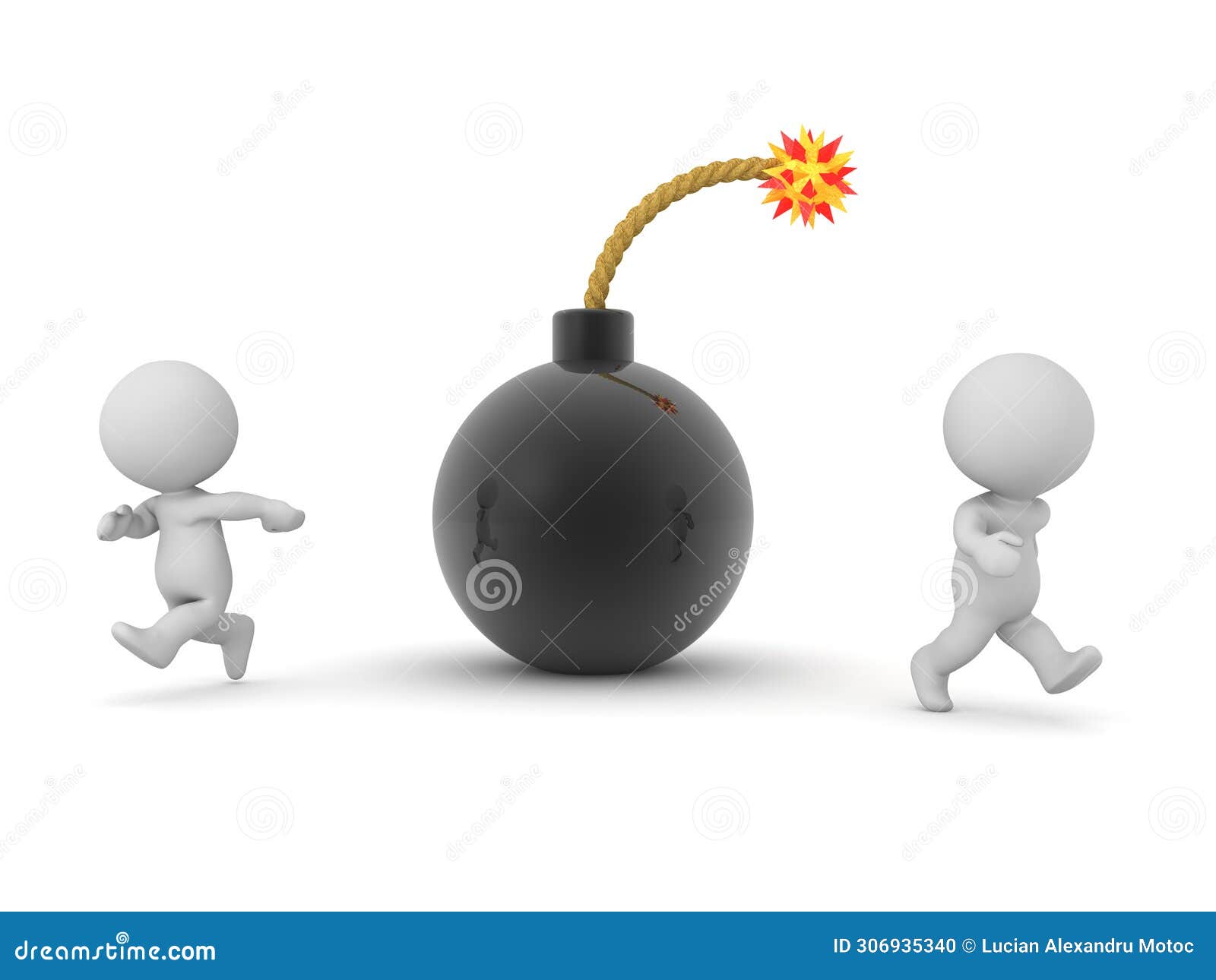 3D Characters Running Away from Cartoon Bomb Stock Illustration ...