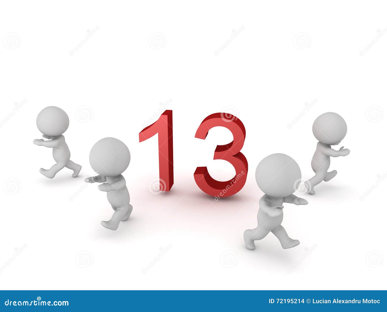 3D Characters Running Away from the Number 13 Stock Illustration ...