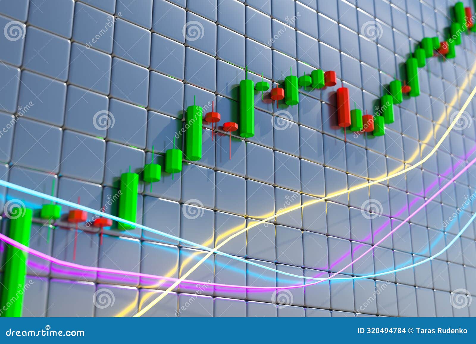 3D Chart with an Upward Trend. Candlestick Chart with Indicators Stock ...