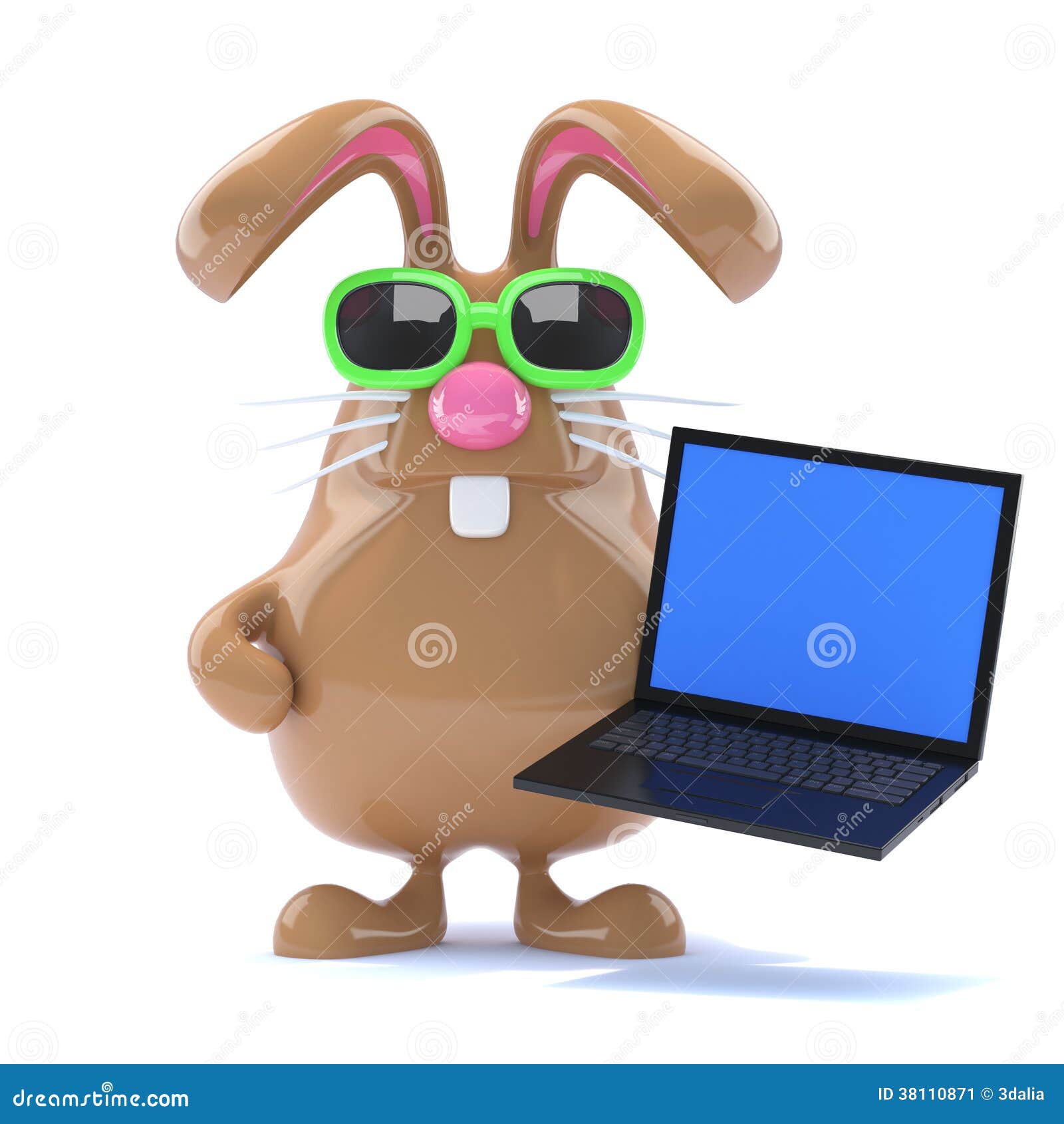 3d Chcolate Easter Bunny Has a Laptop Stock Illustration - Illustration ...